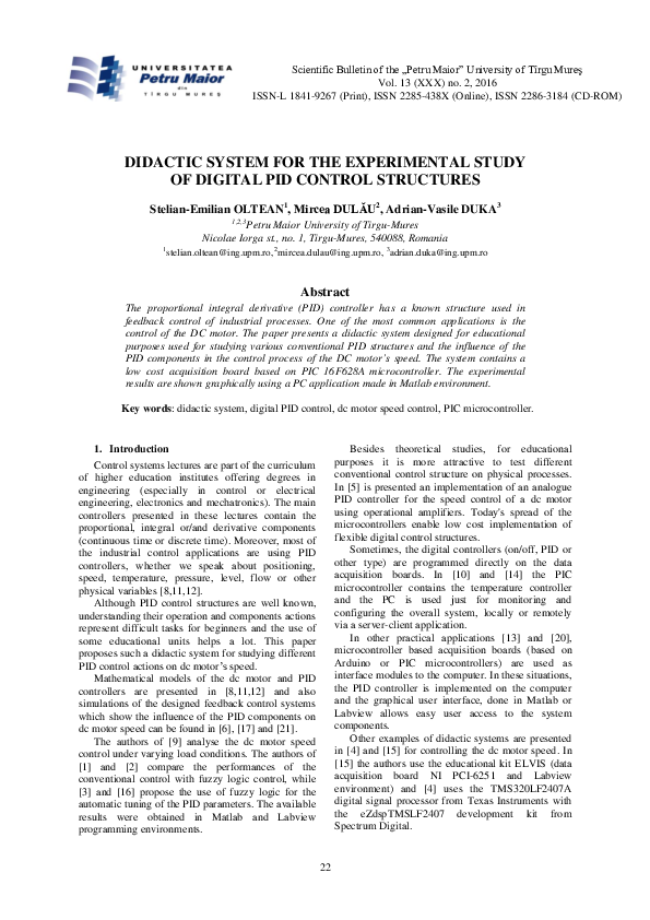 (PDF) Educational PID Control System for DC Motors