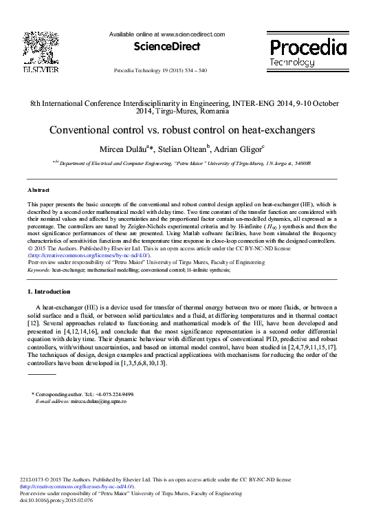 (PDF) Conventional Control vs. Robust Control on Heat-exchangers