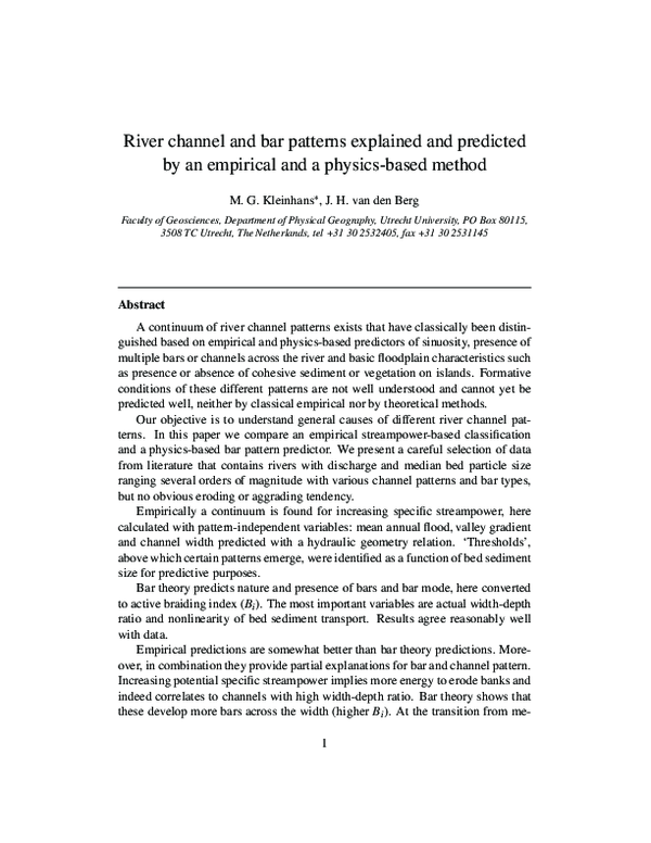 (PDF) River channel and bar patterns explained and predicted by an ...