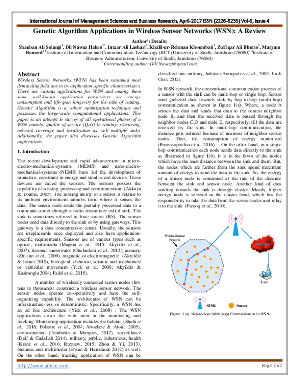 (PDF) Genetic Algorithm Applications in Wireless Sensor Networks (WSN): A Review