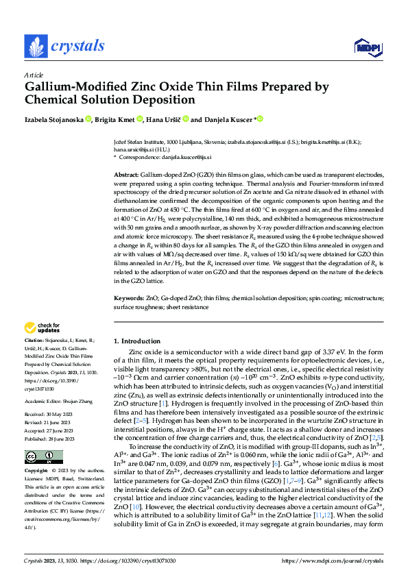 (PDF) Gallium-Modified Zinc Oxide Thin Films Prepared by Chemical Solution Deposition | Izabela ...