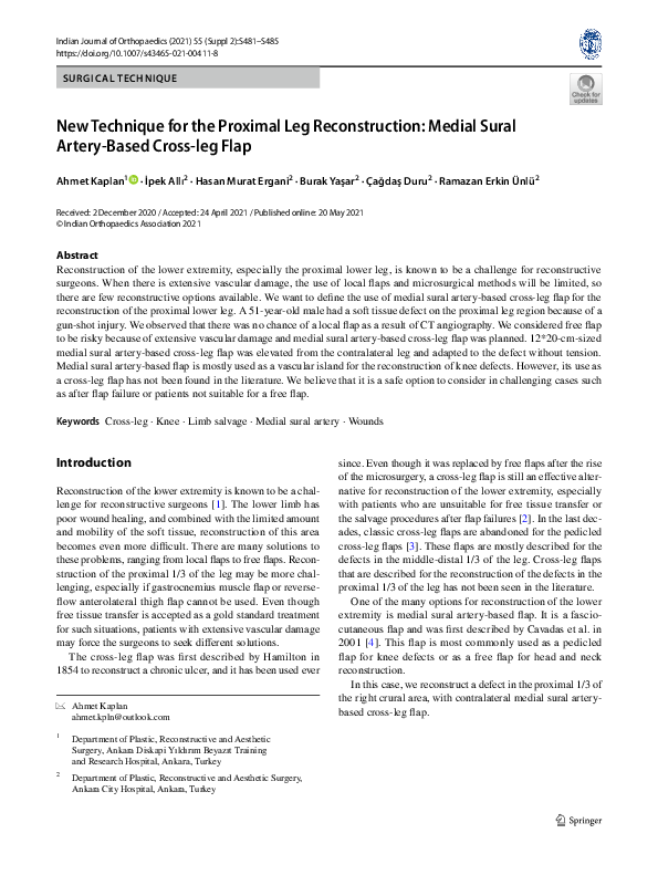 (PDF) New Technique for the Proximal Leg Reconstruction: Medial Sural ...
