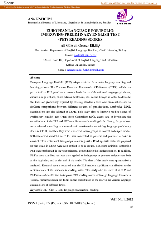 (PDF) European Language Portfolio: Improving Preliminary English Test ...