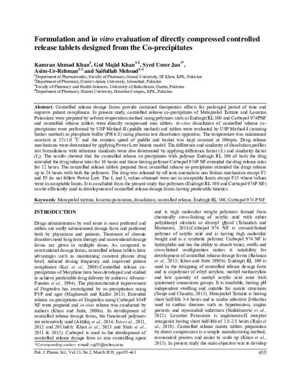 (PDF) Formulation and in vitro evaluation of directly compressed ...