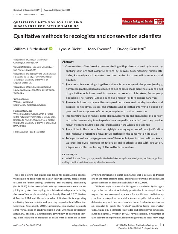 (PDF) Qualitative methods for ecologists and conservation scientists