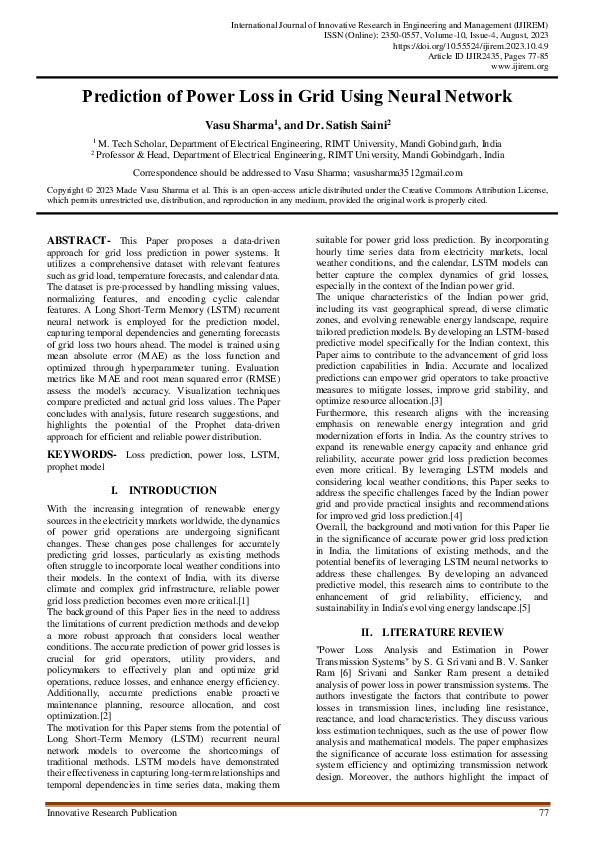 (PDF) Prediction of Power Loss in Grid Using Neural Network