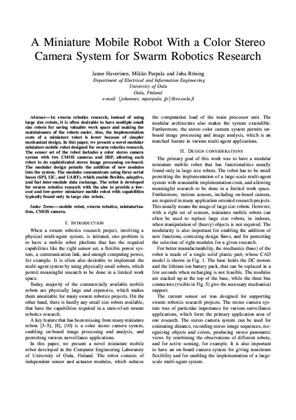(PDF) A Miniature Mobile Robot With a Color Stereo Camera System for ...