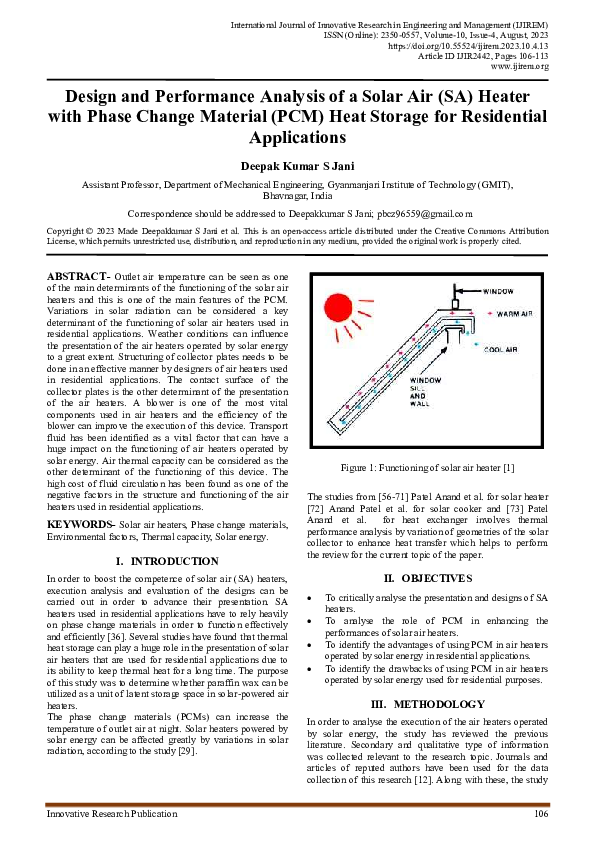 (PDF) Design and Performance Analysis of a Solar Air (SA) Heater with ...