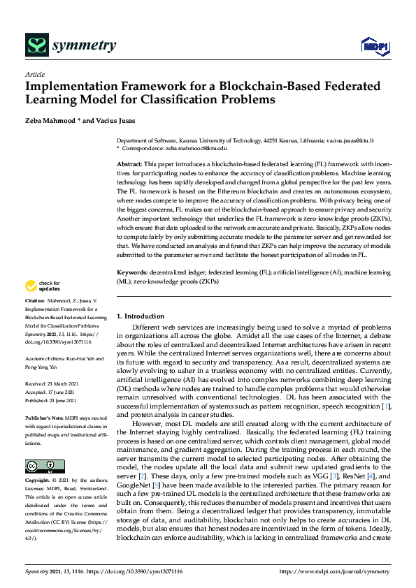 (PDF) Implementation Framework for a Blockchain-Based Federated Learning Model for ...