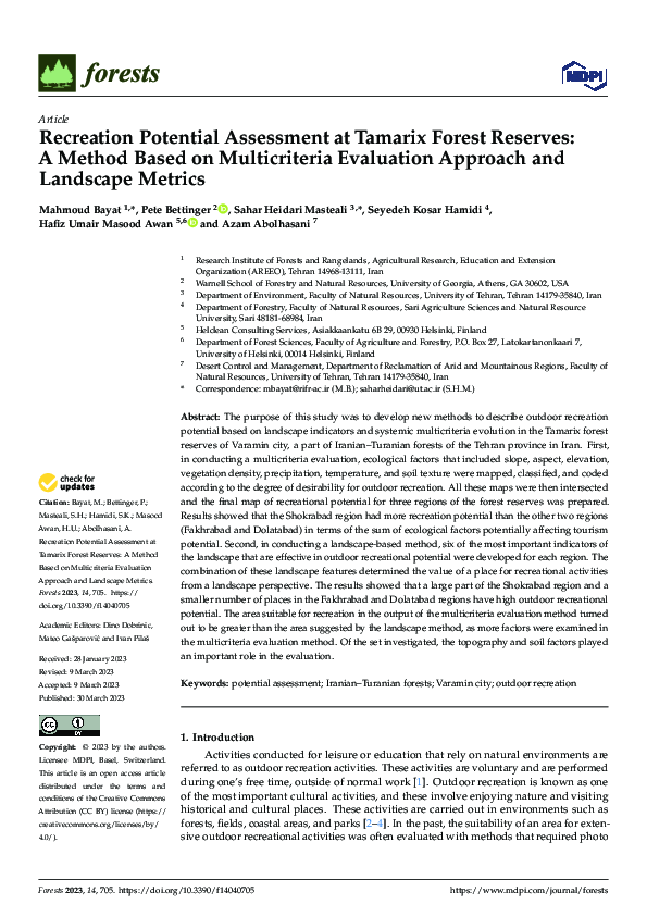 (PDF) Recreation Potential Assessment at Tamarix Forest Reserves: A ...