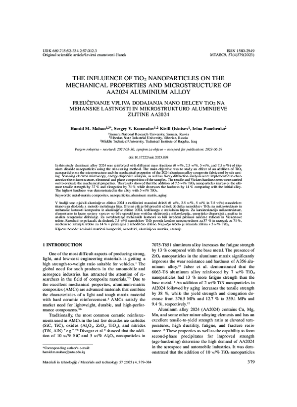 (PDF) THE INFLUENCE OF TiO2 NANOPARTICLES ON THE MECHANICAL PROPERTIES ...