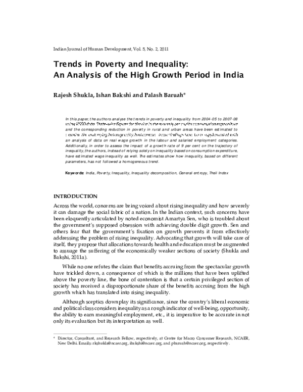 (PDF) Trends in Poverty and Inequality: An Analysis of the High Growth ...
