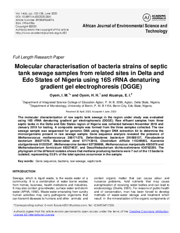 (PDF) Molecular characterisation of bacteria strains of septic tank ...