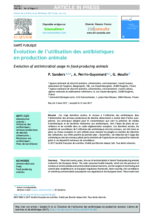 (PDF) Évolution De L’Utilisation Des Antibiotiques en Production Animale