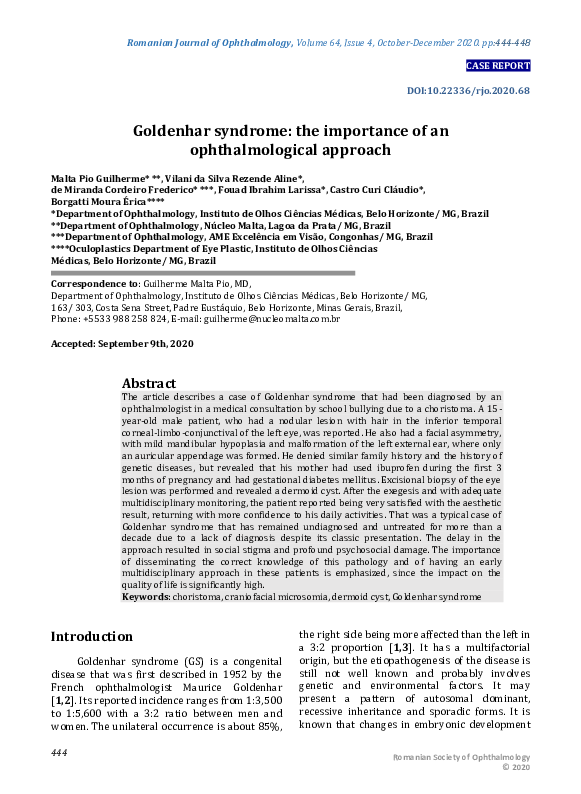 (PDF) Goldenhar syndrome: the importance of an ophthalmological approach