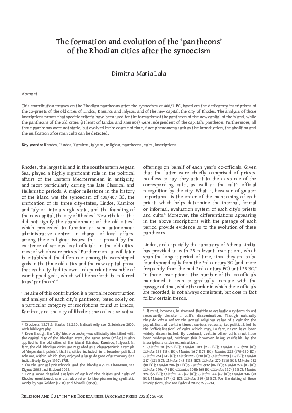 (PDF) The formation and evolution of the 'pantheons' of the Rhodian ...