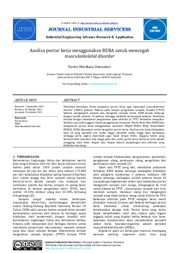 (PDF) Analisa postur kerja menggunakan REBA untuk mencegah ...