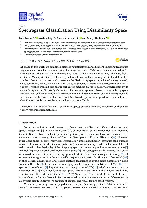 (PDF) Spectrogram Classification Using Dissimilarity Space