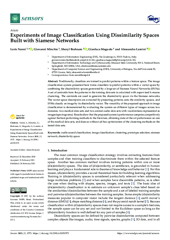 Pdf Experiments Of Image Classification Using Dissimilarity Spaces