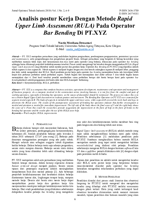 (PDF) Analisis postur Kerja Dengan Metode Rapid Upper Limb Assesment ...
