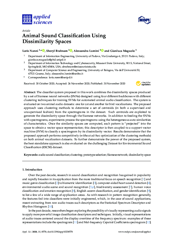 (PDF) Animal Sound Classification Using Dissimilarity Spaces