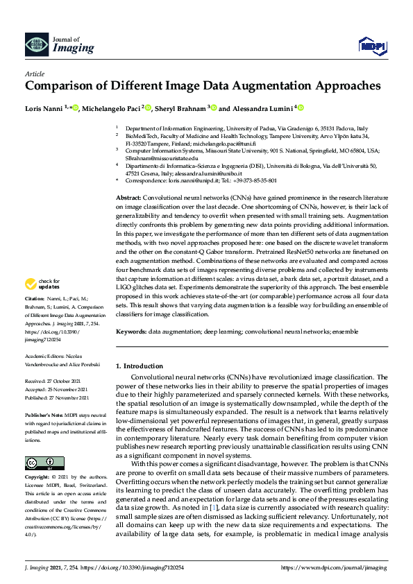 Pdf Comparison Of Different Image Data Augmentation Approaches