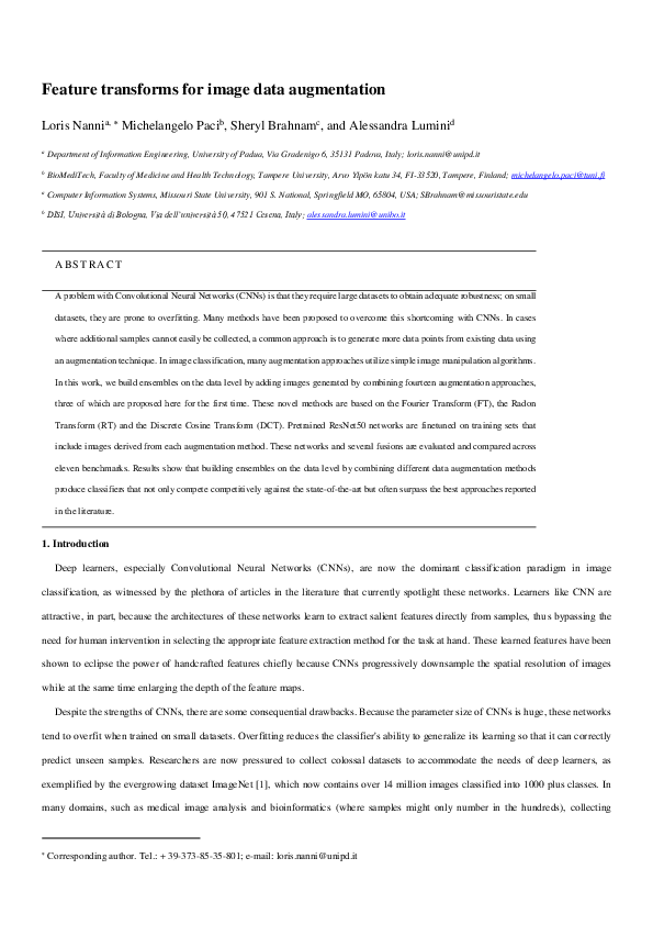 (PDF) Feature Transforms for Image Data Augmentation