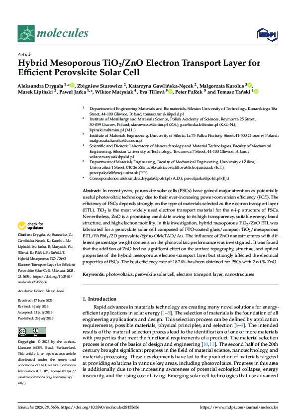 (PDF) Hybrid Mesoporous TiO2/ZnO Electron Transport Layer for Efficient Perovskite Solar Cell