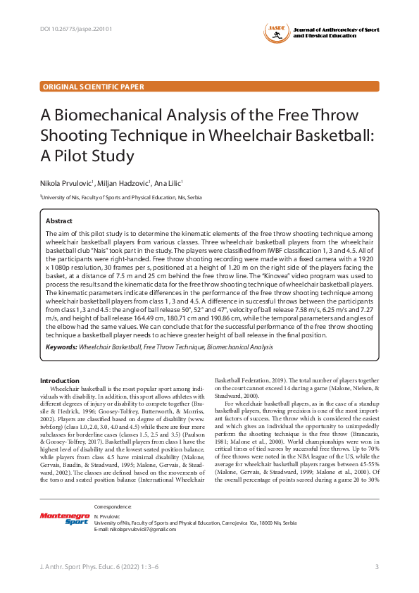 (PDF) A Biomechanical Analysis of the Free Throw Shooting Technique in ...