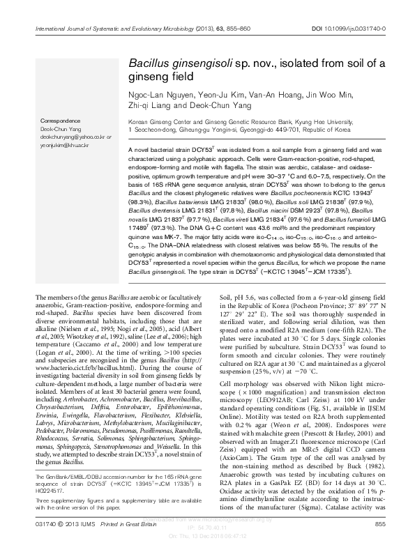 (PDF) Bacillus ginsengisoli sp. nov., isolated from soil of a ginseng ...