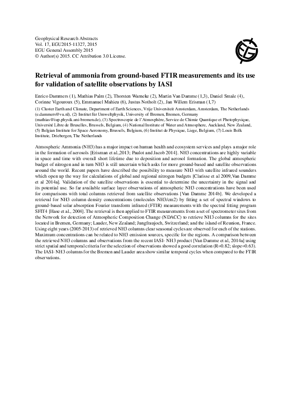 (PDF) Retrieval of ammonia from ground-based FTIR measurements and its use for validation of ...