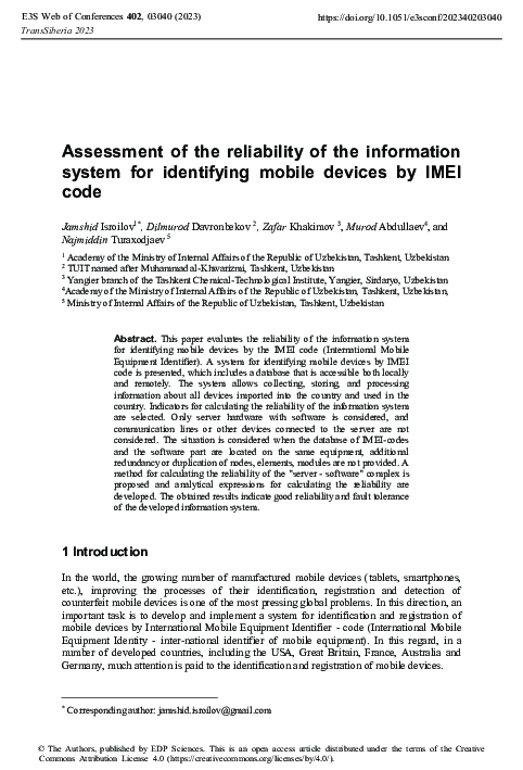 (PDF) Assessment of the reliability of the information system for identifying mobile devices by ...