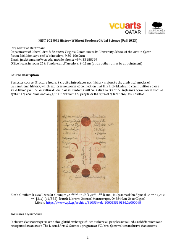 (PDF) HIST 202 Q01 History Without Borders: Global Science (Fall 2023)