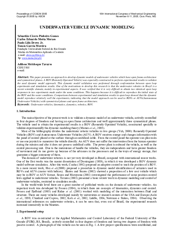 (PDF) Underwater Vehicle Dynamic Modeling (PDF) Underwater Vehicle Dynamic Modeling
