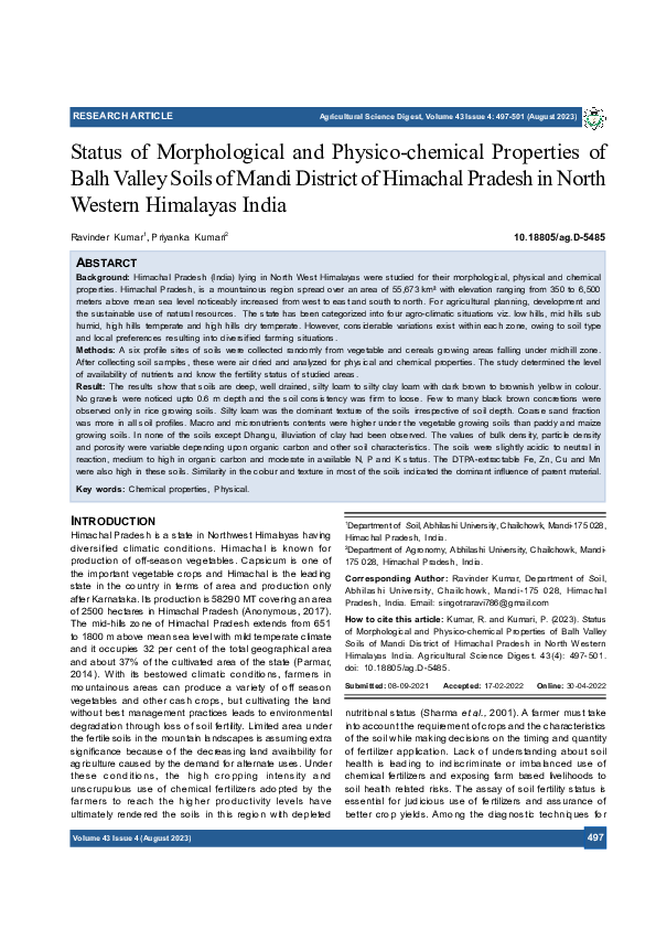 (PDF) Status of Morphological and Physico-chemical Properties of Balh ...