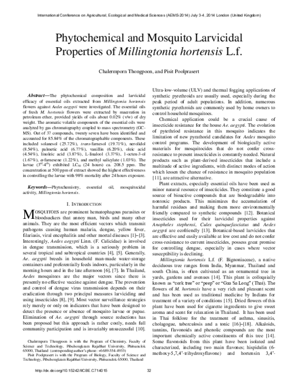 (PDF) Phytochemical and Mosquito Larvicidal Properties of Millingtonia ...