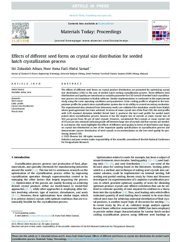 (PDF) Effects of different seed forms on crystal size distribution for ...