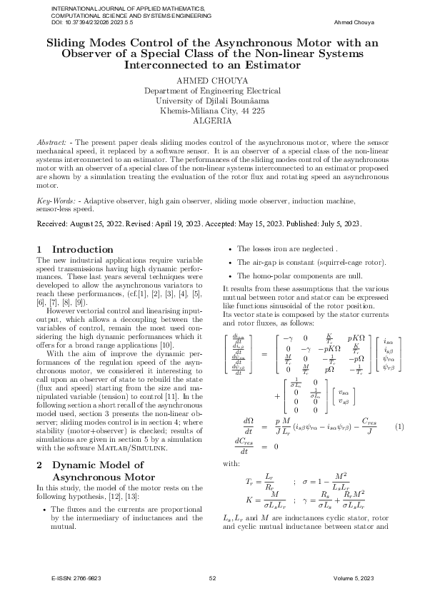(PDF) Sliding Modes Control of the Asynchronous Motor with an Observer of a Special Class of the ...