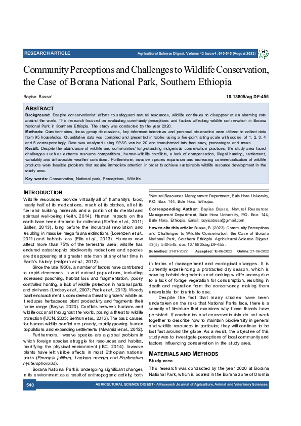(PDF) Community Perceptions and Challenges to Wildlife Conservation ...