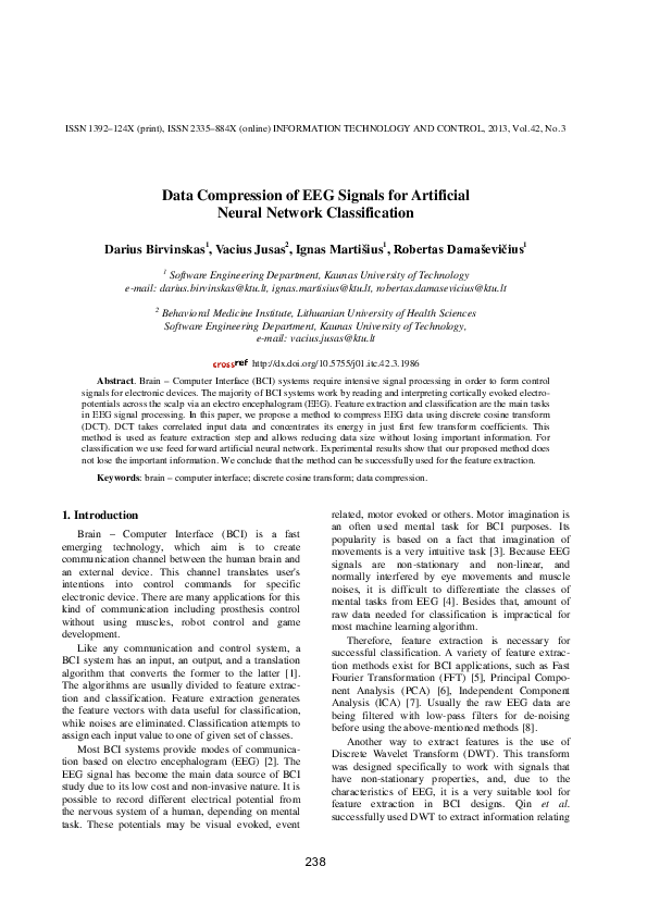 (PDF) Data compression of EEG signals for artificial neural network classification | Vacius ...