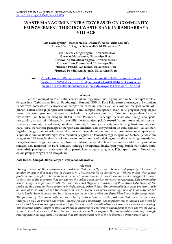 (PDF) Waste Management Strategy Based On Community Empowerment Through ...