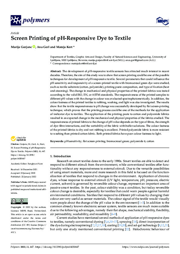 (PDF) Screen Printing of pH-Responsive Dye to Textile
