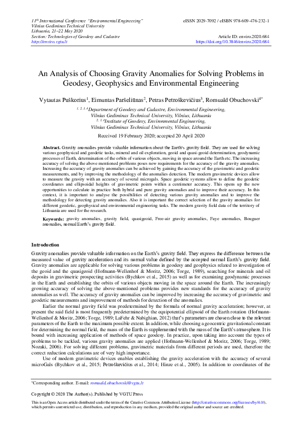 (PDF) An Analysis of Choosing Gravity Anomalies for Solving Problems in ...