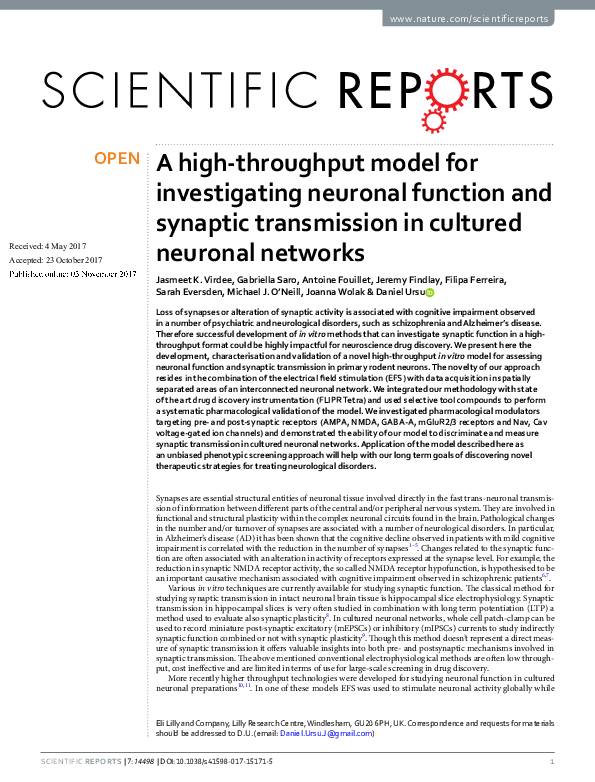 (PDF) A high-throughput model for investigating neuronal function and ...