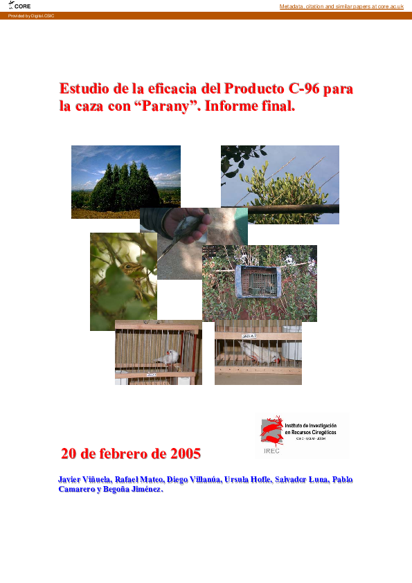 (PDF) Estudio de la eficacia del Producto C-96 para la caza con" Parany ...