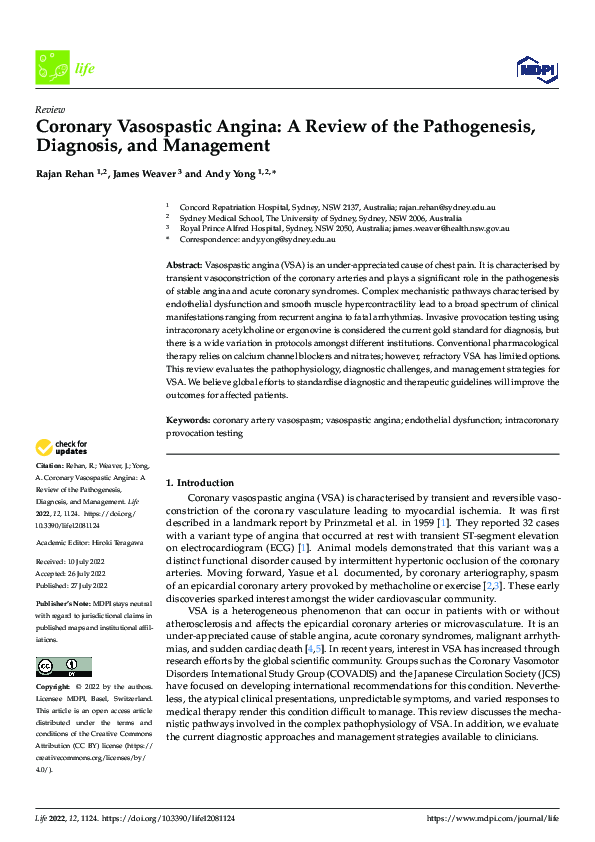 (PDF) Coronary Vasospastic Angina: A Review of the Pathogenesis ...