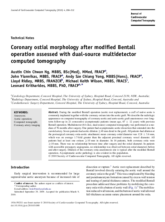 (PDF) Coronary ostial morphology after modified Bentall operation ...