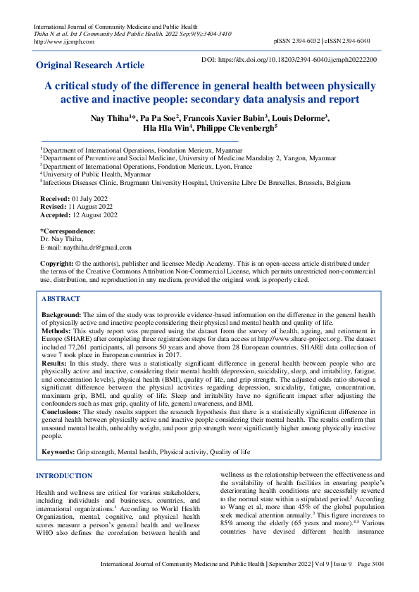 (PDF) A critical study of the difference in general health between ...