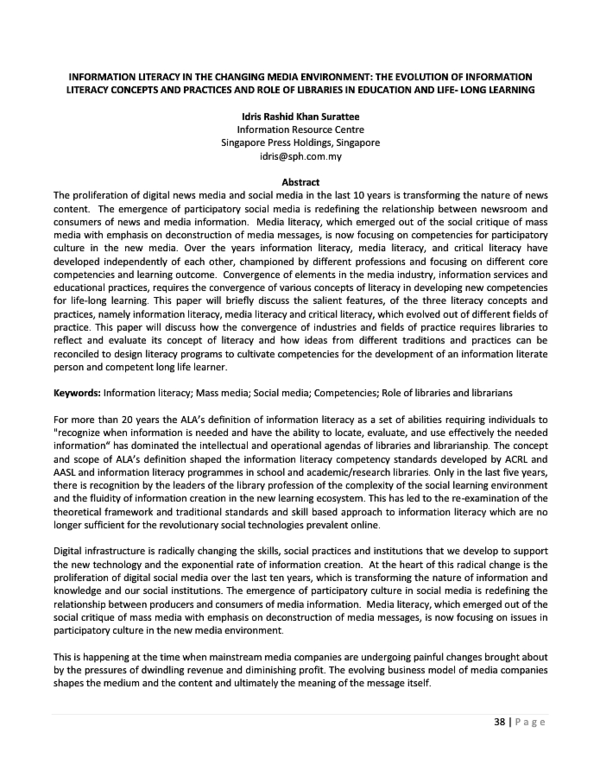 (PDF) Information Literacy In The Changing Media Environment: The ...