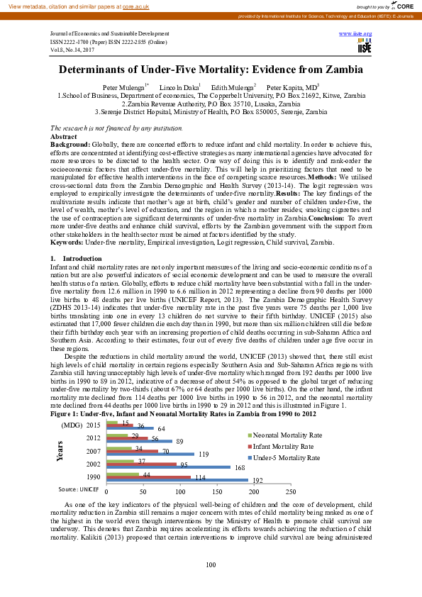 (PDF) Determinants of Under-Five Mortality: Evidence from Zambia